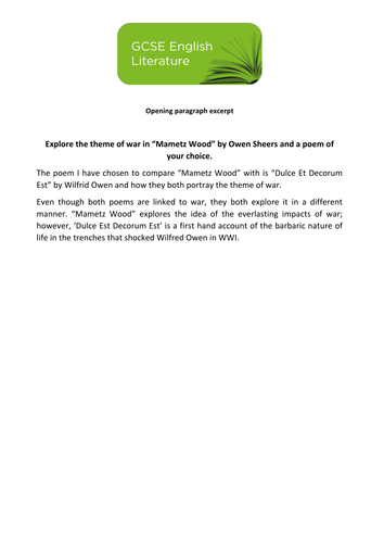 Revision: EDUQAS Poetry Anthology Comparative Essays on ALL War Themed ...