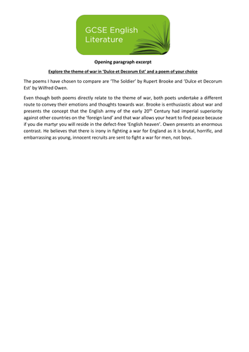 Revision: EDUQAS Poetry Anthology Comparative Essays on ALL War Themed ...