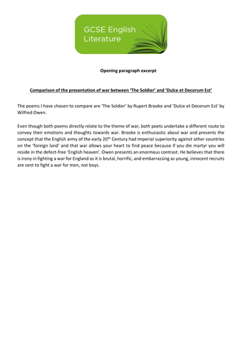 Revision: EDUQAS Poetry Anthology Comparative Essays on ALL War Themed ...