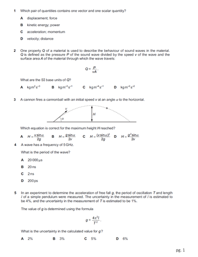University Foundation/As Physics Exam Questions with Mark Scheme ...