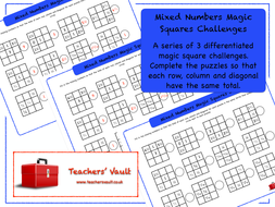 Mixed Numbers With Fractions Magic Squares Challenges | Teaching Resources