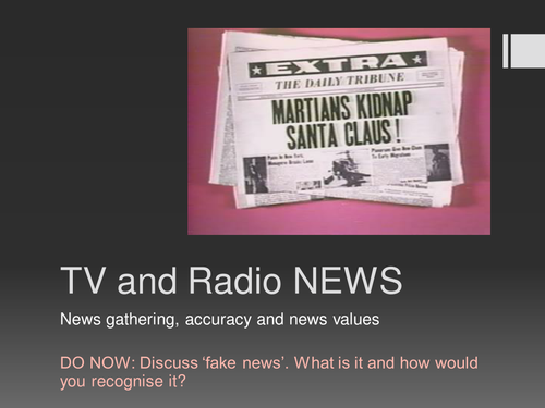 GCSE Media Studies WJEC 2017 Syllabus TV and Radio News Lesson on NEWS ...