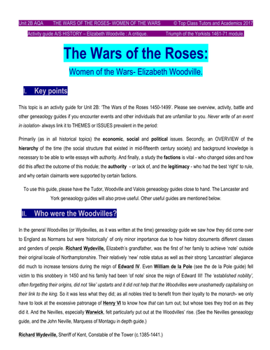 A/S A2 HISTORY THE WARS OF THE ROSES: Elizabeth Woodville (Women of the ...