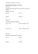 GCSE Mathematics Higher Tier Surds. Rationalising the denominator and ...