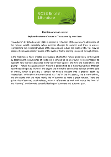 Revision: EDUQAS Poetry Anthology Single Poem Essay on 'To Autumn' by ...