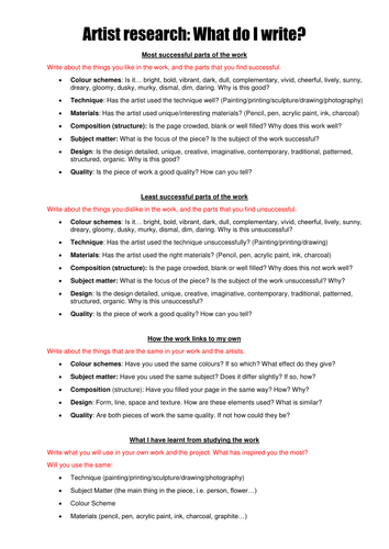 GCSE AO1 - Artist Write Ups Help Sheet and Presentation | Teaching ...