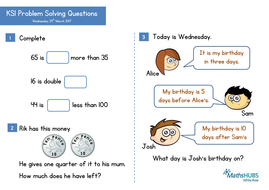 KS1 - Problem Solving Question of the Day - 29th March - Number & Days ...