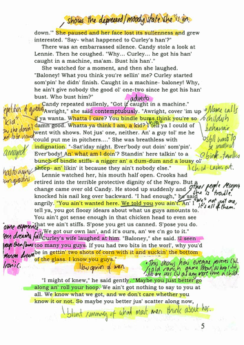 Curley's Wife extract annotations and analysis - OMAM | Teaching Resources
