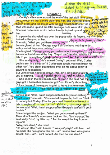 Curley's Wife extract annotations and analysis - OMAM | Teaching Resources