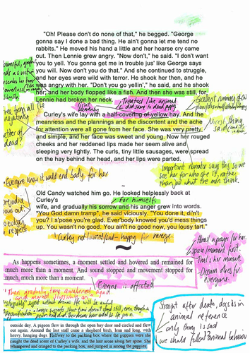 Curley's Wife extract annotations and analysis - OMAM | Teaching Resources