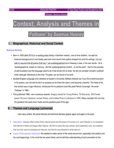 GCSE English: Poetry- Follower by Seamus Heaney | Teaching Resources