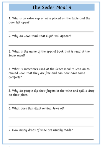 Passover: The Seder Meal - Texts and Worksheets | Teaching Resources