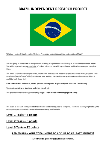 Brazil Independent Research Project. 6 - 10 lessons - Key Stage 3 ...