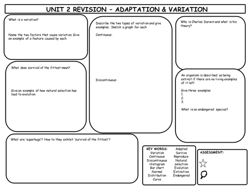 GCSE Single Science Adaptations & Variation Revision Mat | Teaching ...