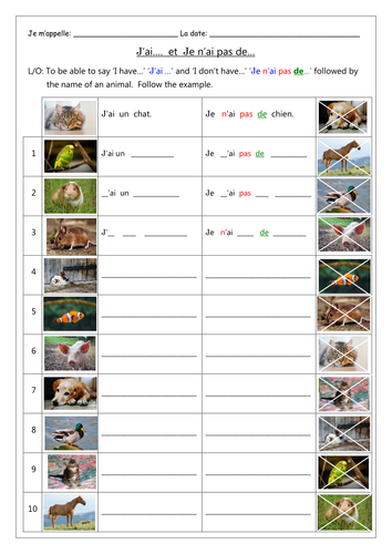 FRENCH - Animals - Des Animaux - Worksheets | Teaching Resources