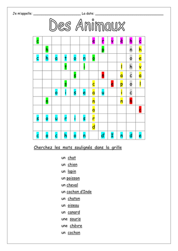 FRENCH - Animals - Des Animaux - Worksheets | Teaching Resources