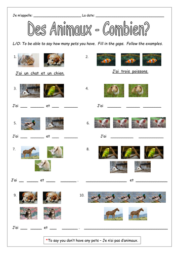 FRENCH - Animals - Des Animaux - Worksheets | Teaching Resources