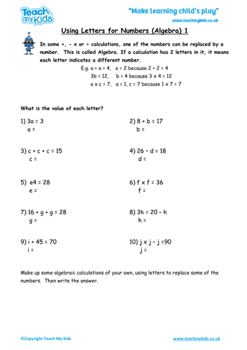 Algebra - The Basics. Using Letters for Numbers | Teaching Resources