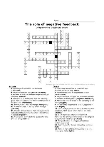 GCSE Biology crosswords NEW specification Chapter 11: Hormonal ...