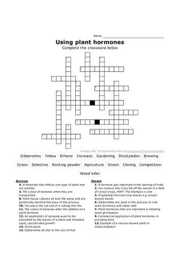 GCSE Biology crosswords NEW specification Chapter 11: Hormonal ...