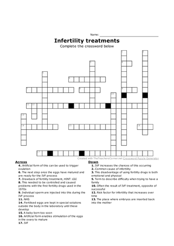 GCSE Biology crosswords NEW specification Chapter 11: Hormonal ...