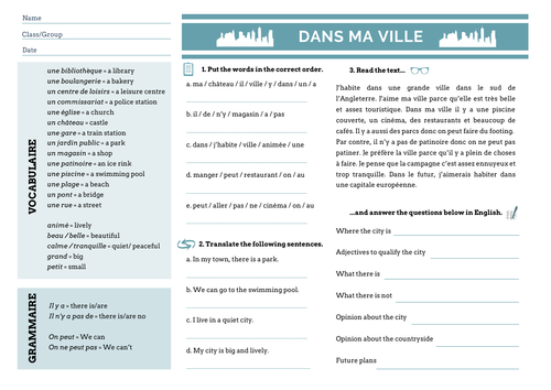 French activities "Ma ville" | Teaching Resources