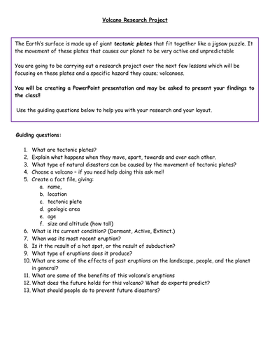 Volcano Research project | Teaching Resources