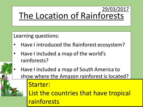 Lesson Five - On the Introduction of Rainforests and Assessment ...
