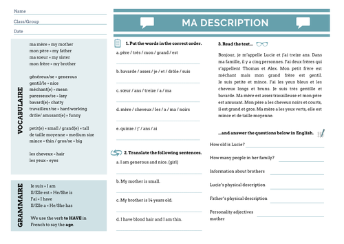 French activities "Introduce myself" KS3 | Teaching Resources