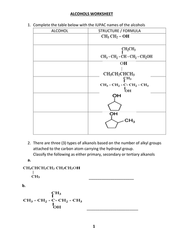 ORGANIC CHEMISTRY WORKSHEETS WITH ANSWERS | Teaching Resources