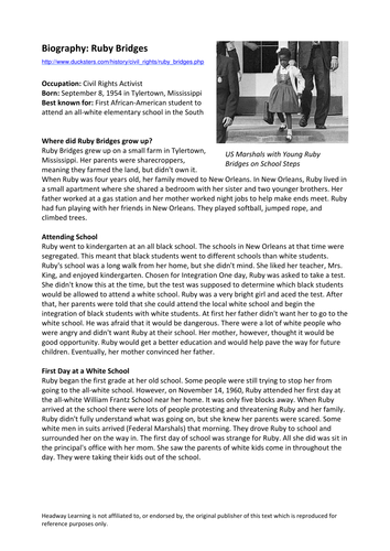 Ruby Bridges - reading comprehension | Teaching Resources Ruby Bridges - reading comprehension | Teaching Resources