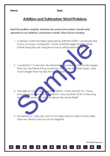 Addition and Subtraction Word Problems | Teaching Resources