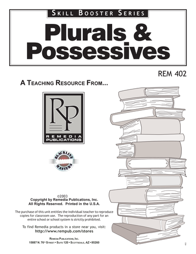 Plurals & Possessives: Skill Booster Series | Teaching Resources