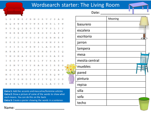 Spanish The Living Room Keyword Wordsearch Crossword Anagrams Keyword ...