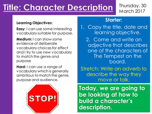 Writing Character Descriptions | Teaching Resources