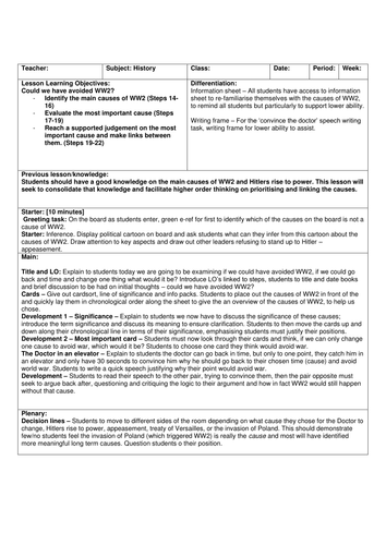 Causes of WW2 overview lesson with full lesson plan, excellent resource ...