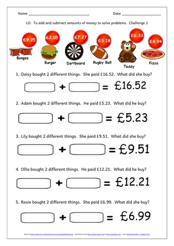 KS2 Y4 Y5 Money Differentiated Worksheets & Activities Including ...