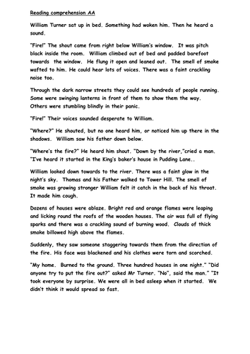 English unit of work: The Great Fire of London (Year 1/2) 3 weeks diary ...