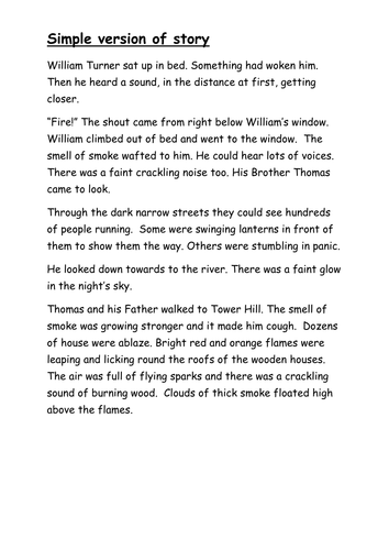 English unit of work: The Great Fire of London (Year 1/2) 3 weeks diary ...