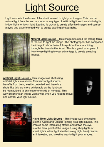 Art and Photography Light Source Poster | Teaching Resources