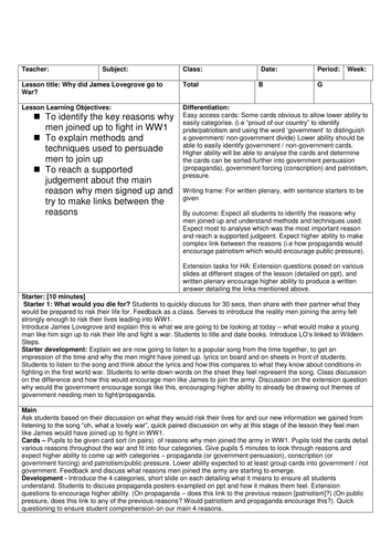 Why did James Lovegrove go to war? WW1 Recruitment lesson | Teaching ...