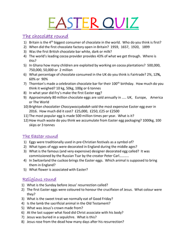Easter Quiz Trivia/fun | Teaching Resources