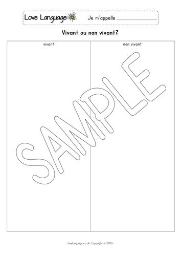 French - Living and non-living things - cutting and sticking matching ...