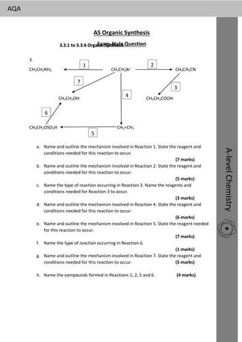 AQA AS and Year One Chemistry Organic Synthesis Routes and Mechanism ...