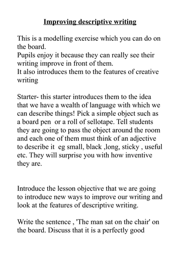 Improving descriptive writing with fun modelling task | Teaching Resources