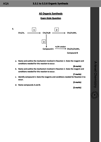AQA AS and Year One Organic Synthesis Routes and Mechanism Practice ...