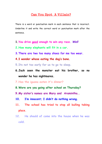 worksheet for students to spot errors - good starter | Teaching Resources