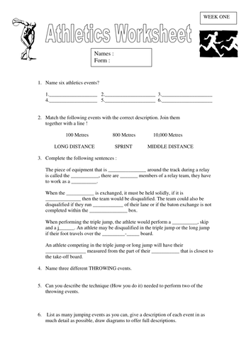 Athletics - non doer / non participant worksheet | Teaching Resources