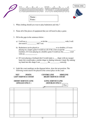 Badminton - non doer / non participant worksheet | Teaching Resources