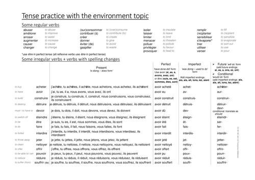 Tenses & Translations practice in French with the environment topic ...